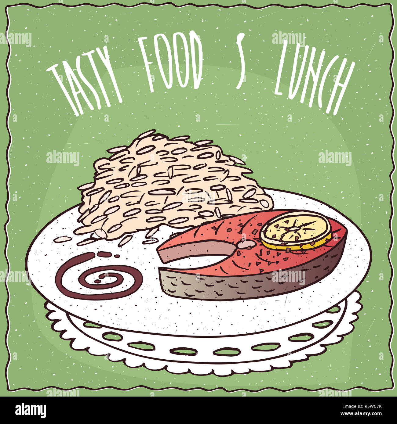 Slice of salmon and white rice Stock Photo - Alamy