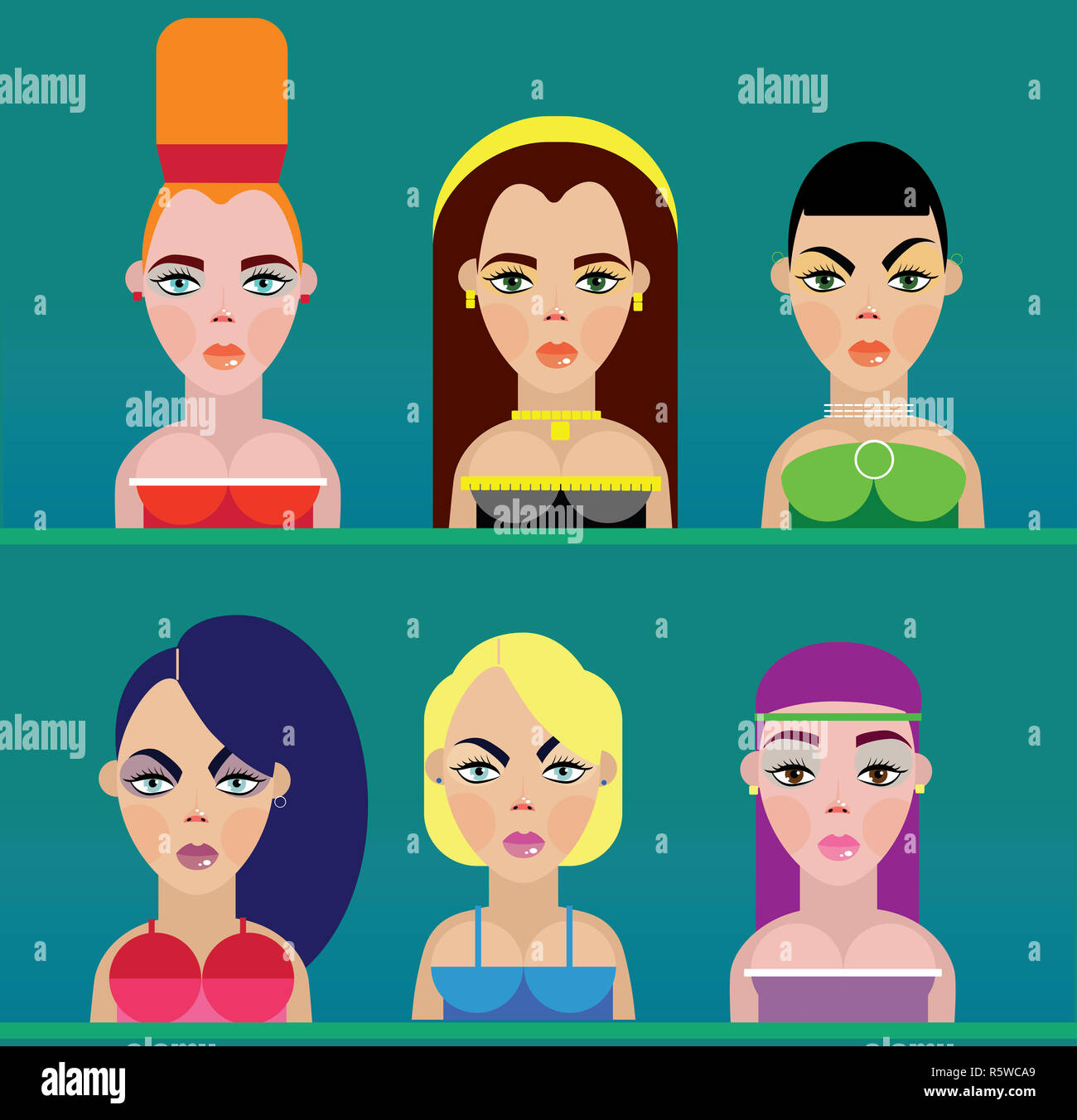 Set of six different girls Stock Photo - Alamy