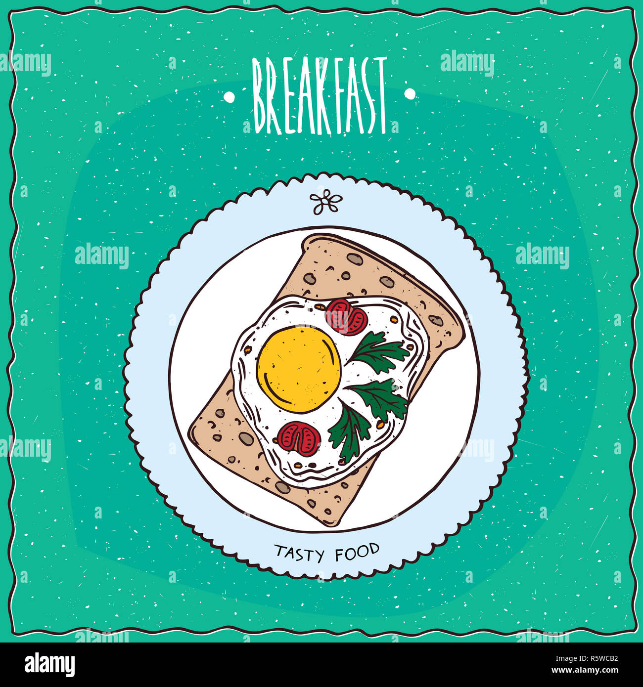 Top view on toast with fried eggs Stock Photo - Alamy