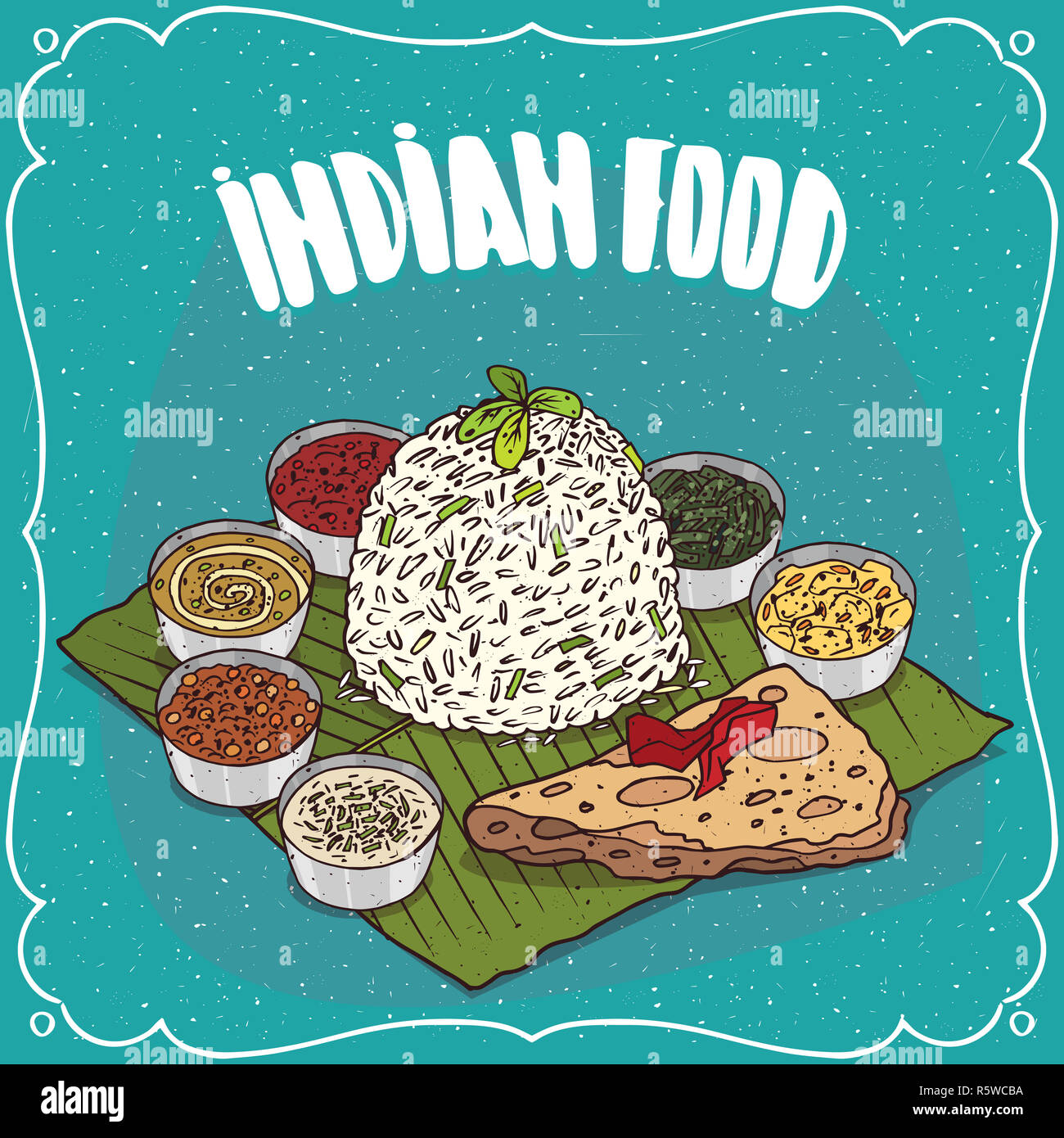 Traditional Indian food rice with seasoning sauces Stock Photo - Alamy