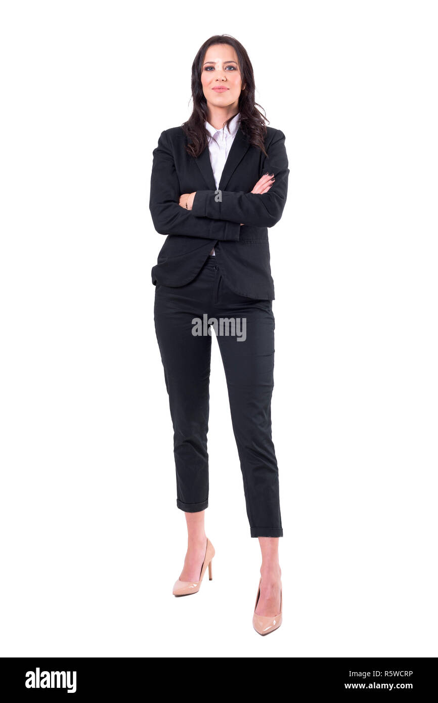 Happy smiling successful young female business manager with crossed ...