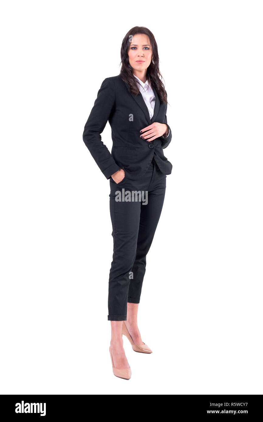 Young business woman manager posing with confidence. Full body isolated ...