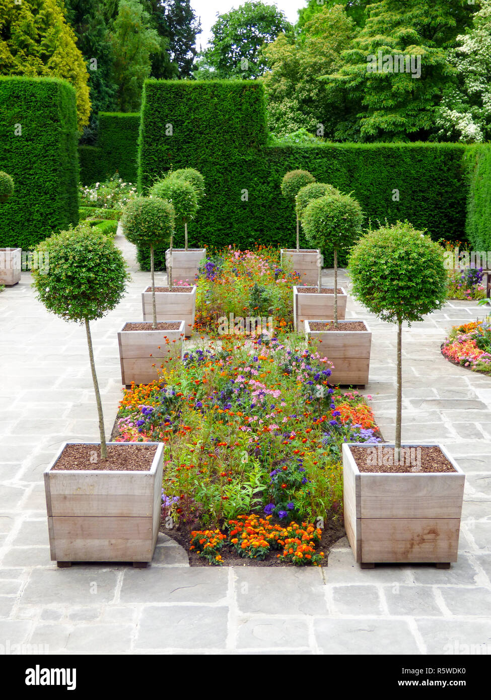 Newly restored paved court garden at Dyffryn Gardens, St Nicholas, Vale ...