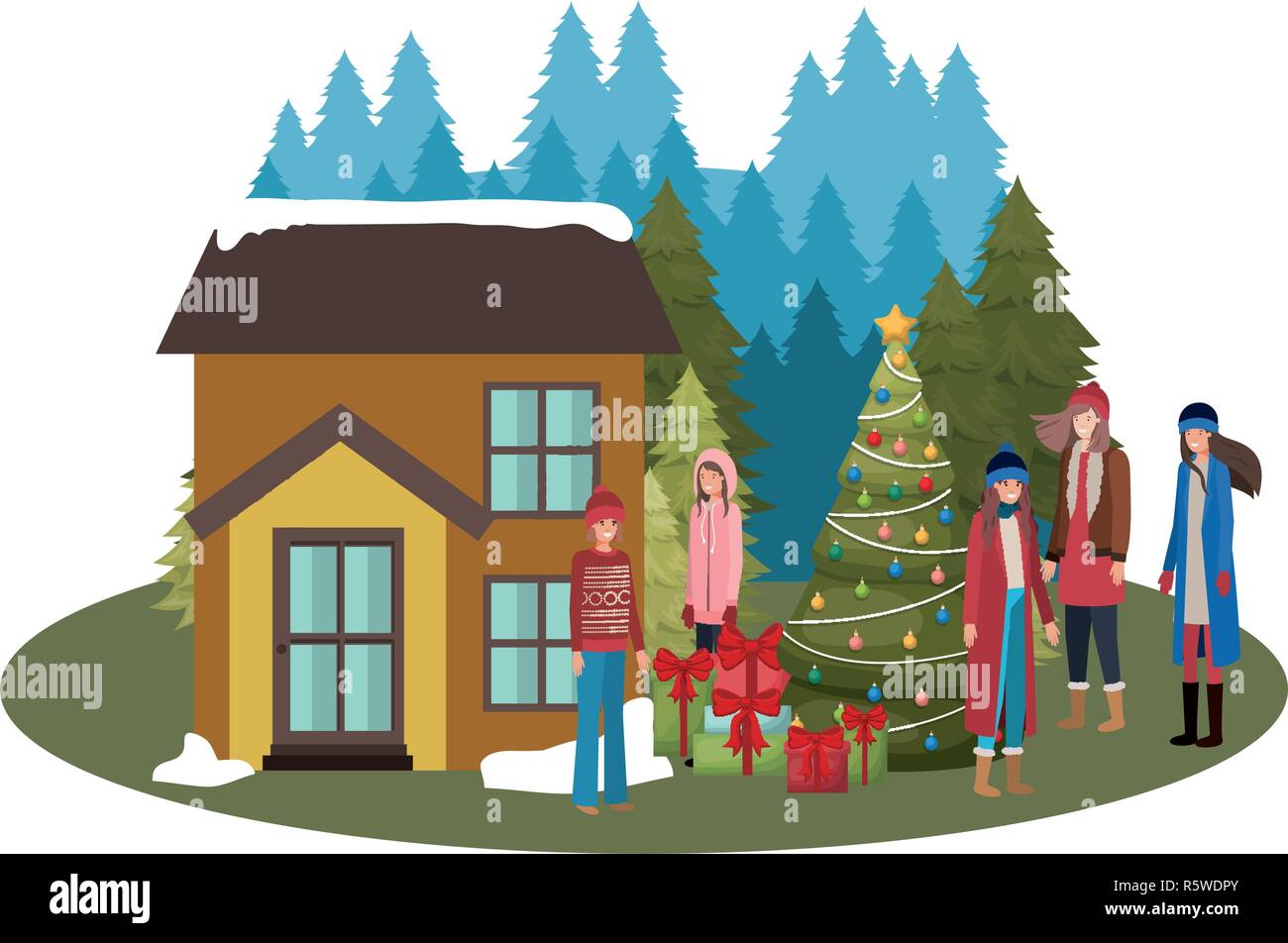 Women outside at christmas Stock Vector Images - Alamy