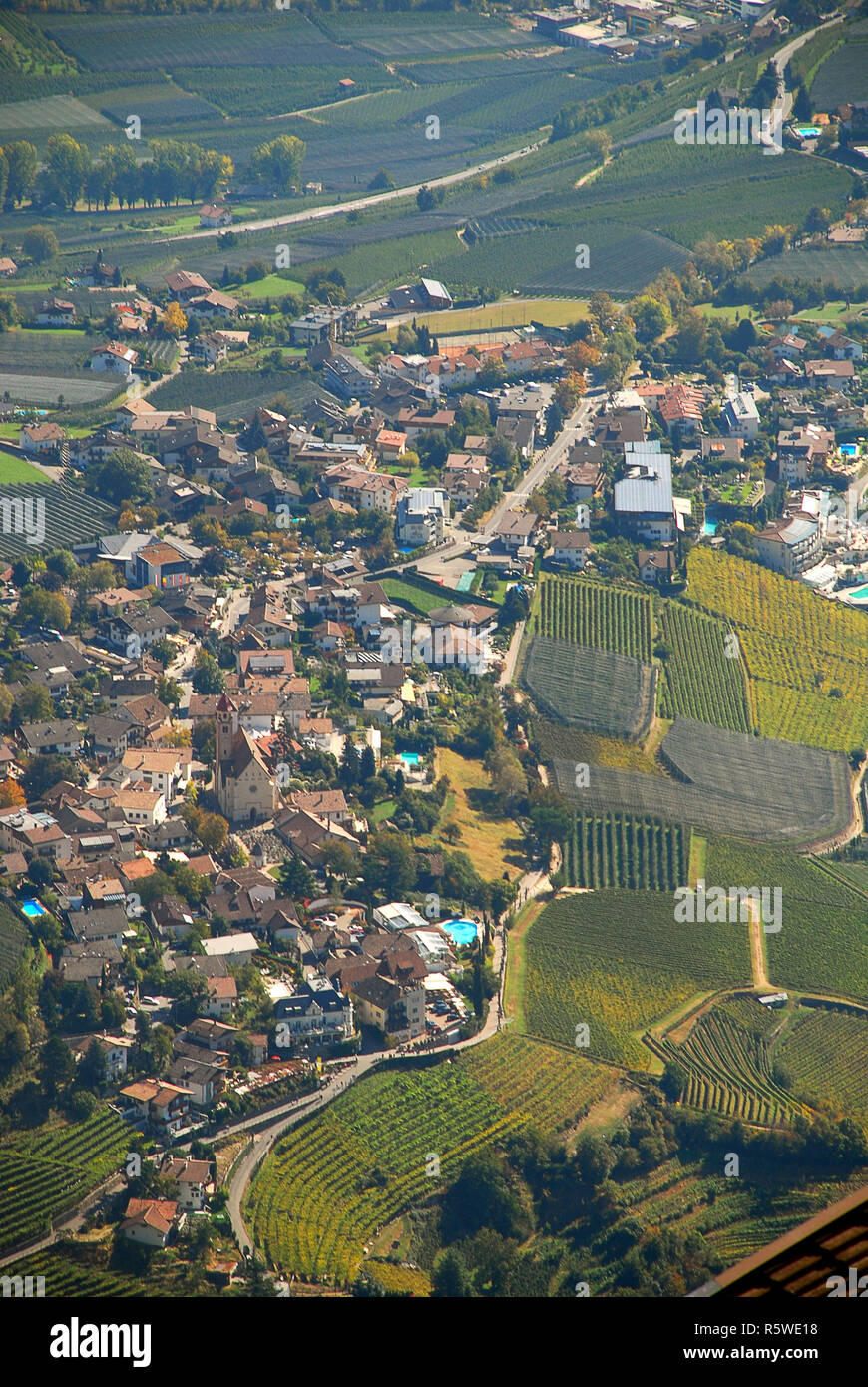 Aerial view of Tirol (German: "Dorf Tirol") nearby Meran, South Tyrol ...