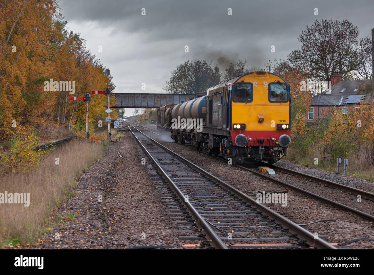 Network Rail railhead Treatment train washing leaves on the line from ...