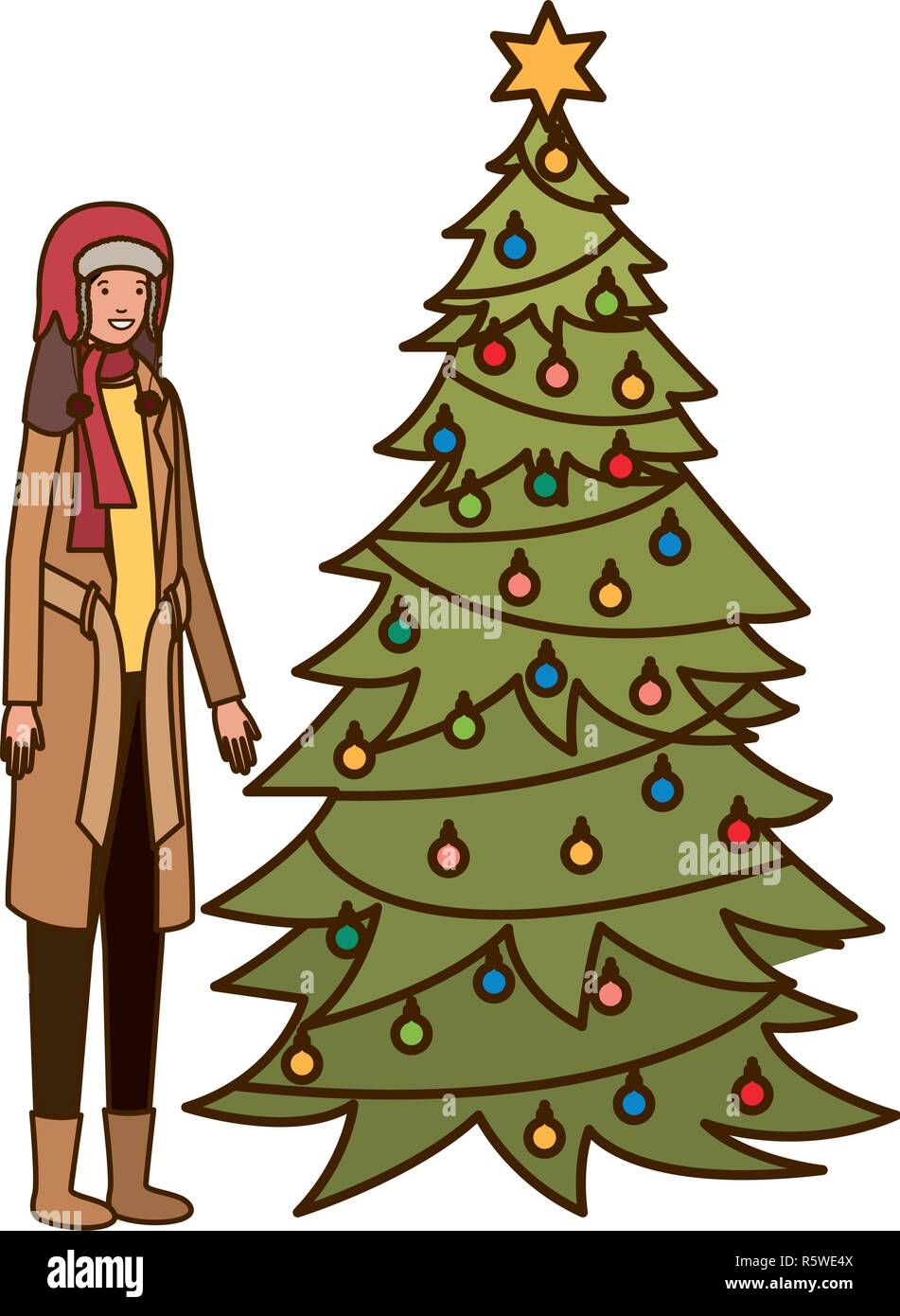 woman with christmas tree avatar character Stock Vector Image & Art - Alamy