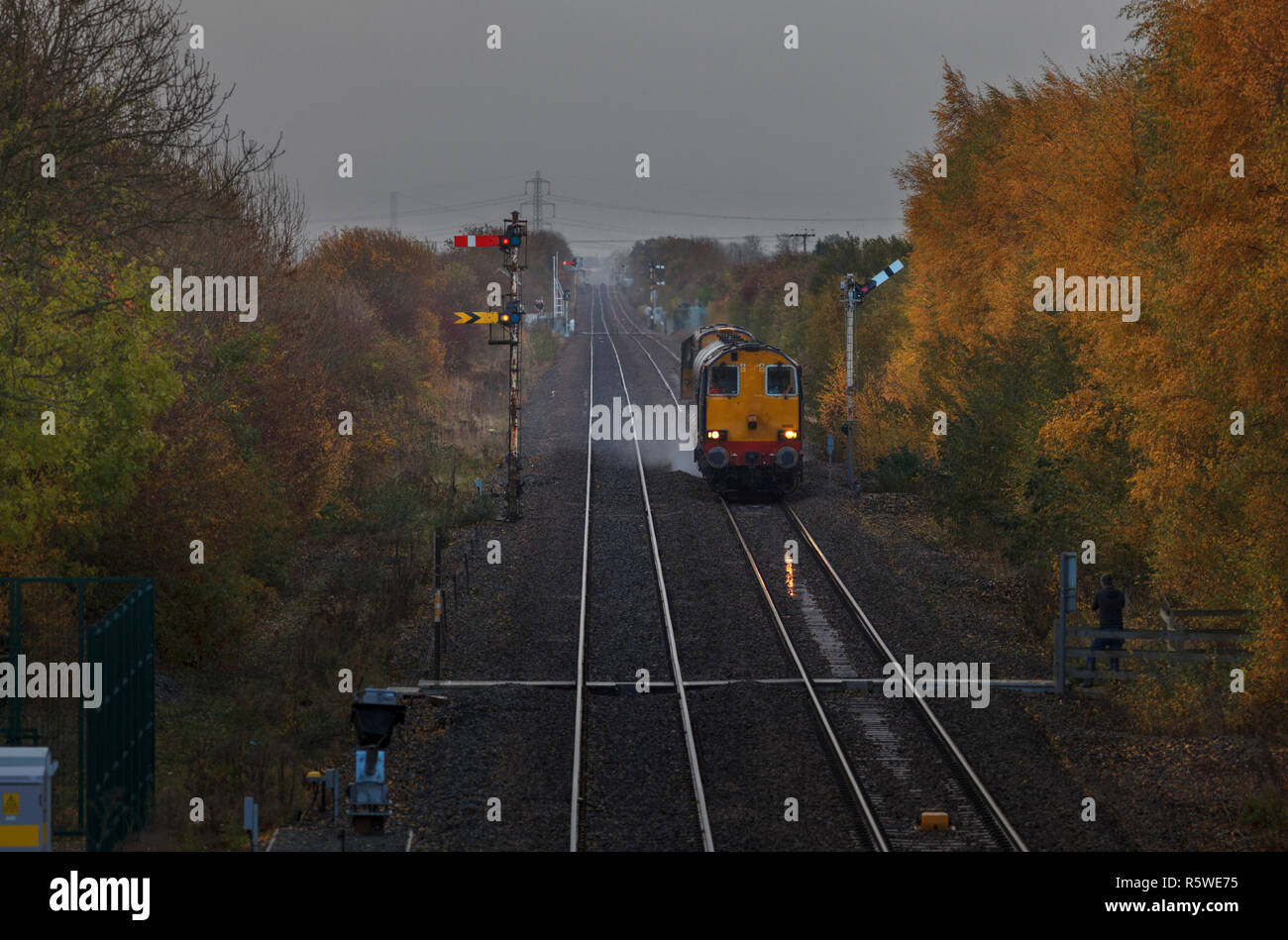 Network Rail railhead Treatment train washing leaves on the line from ...