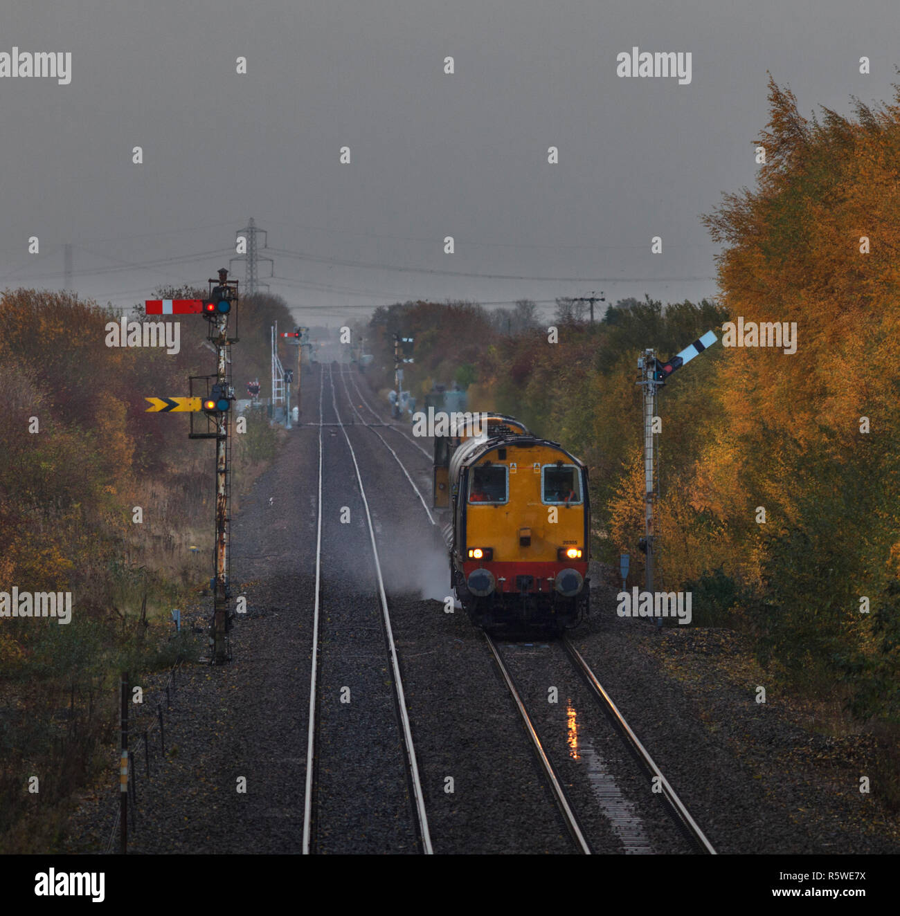 Network Rail railhead Treatment train washing leaves on the line from ...