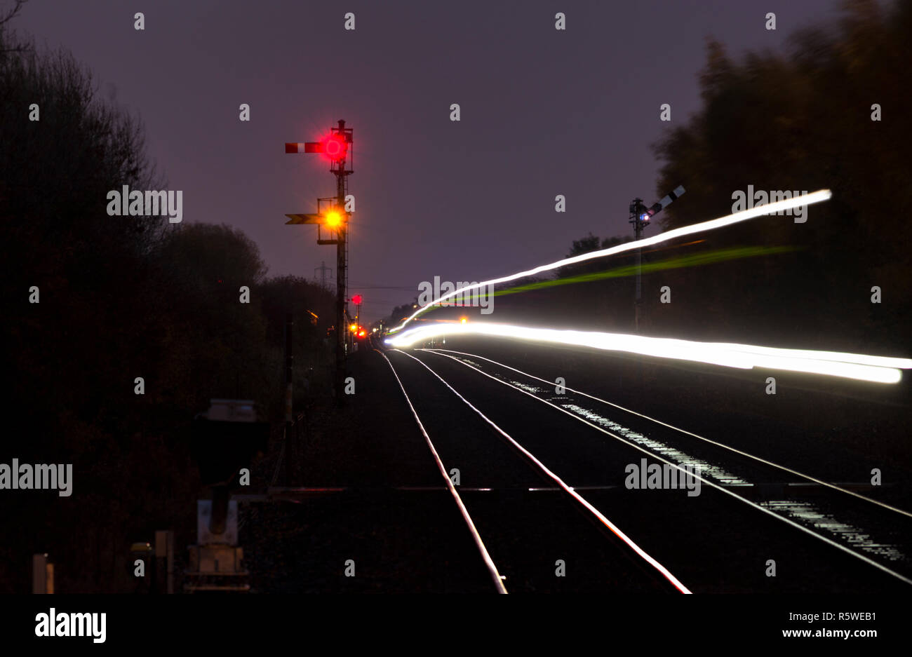 Light trails from a Transpennine Express train passing the mechanical ...