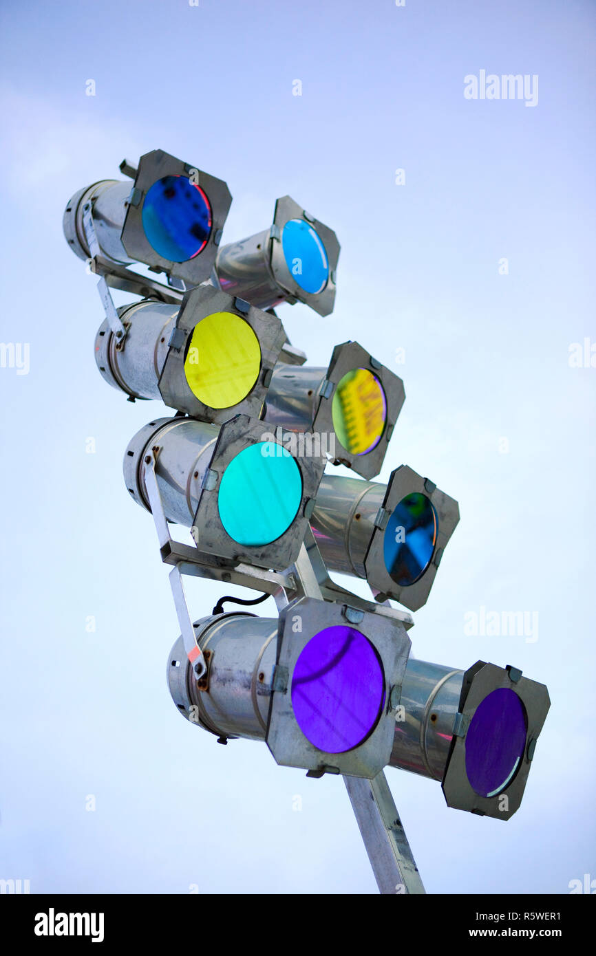 Eight colorful projectors Stock Photo - Alamy