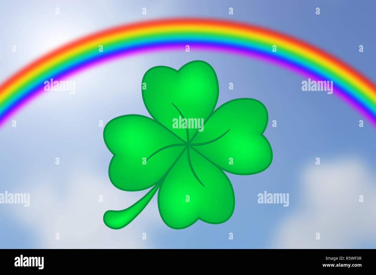 four-leaf clover with rainbow and sky background Stock Photo - Alamy