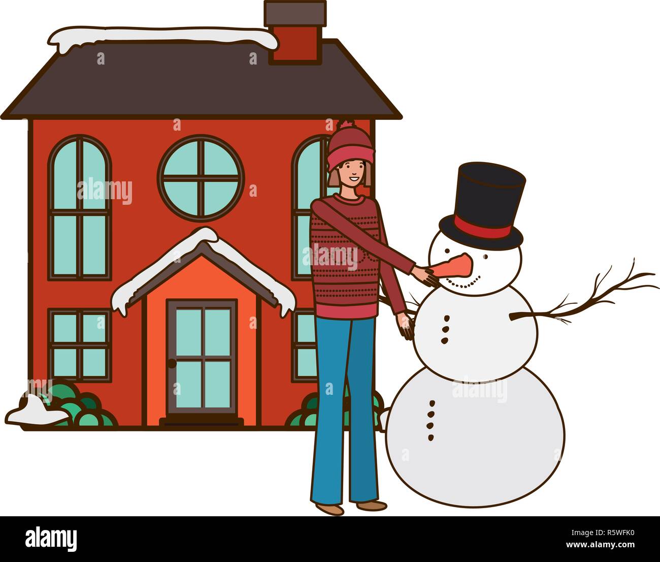 man with snowman outside of the house Stock Vector Image & Art - Alamy