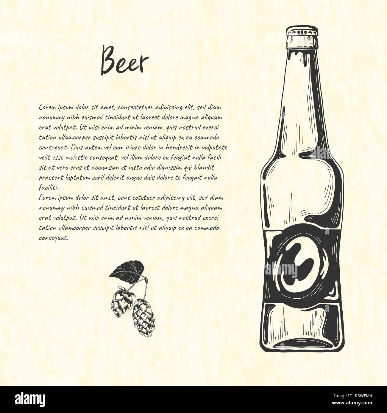 Beer bottle in sketch style. Vector illustration for bar menu Stock ...