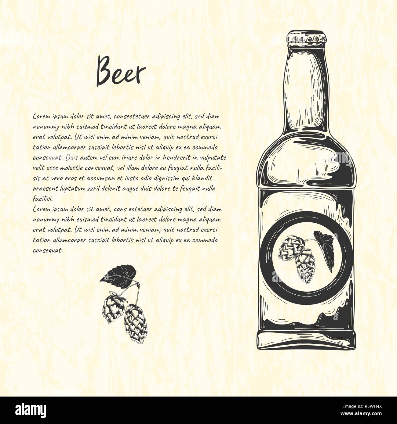 Beer bottle in sketch style. Vector illustration for bar menu Stock ...