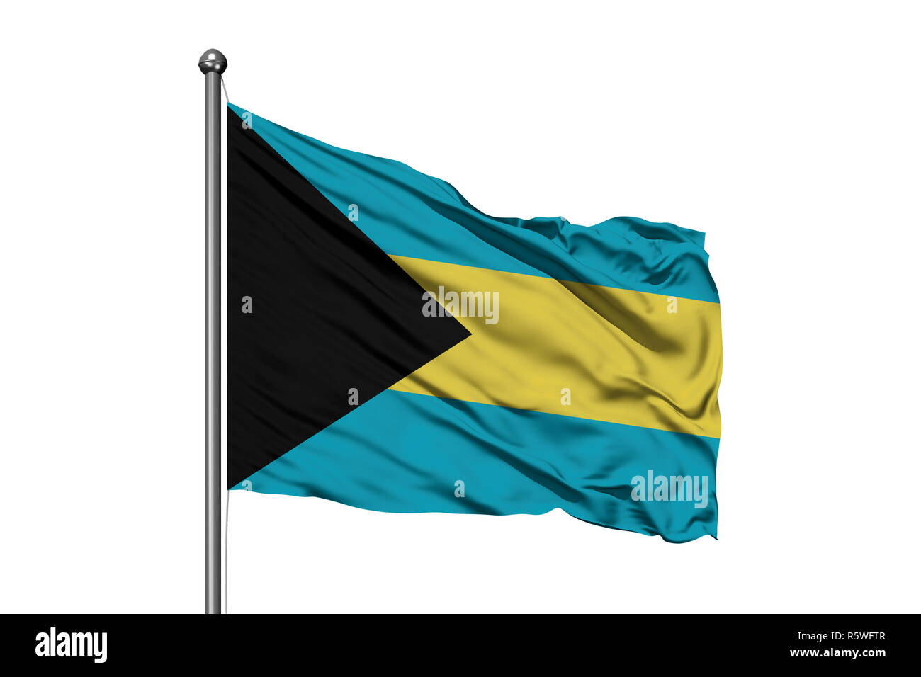 Flag of Bahamas waving in the wind, isolated white background. Bahamian ...
