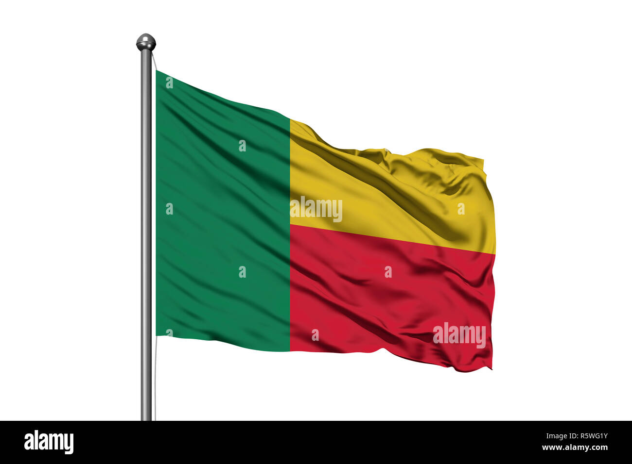 Flag of Benin waving in the wind, isolated white background. Beninese ...