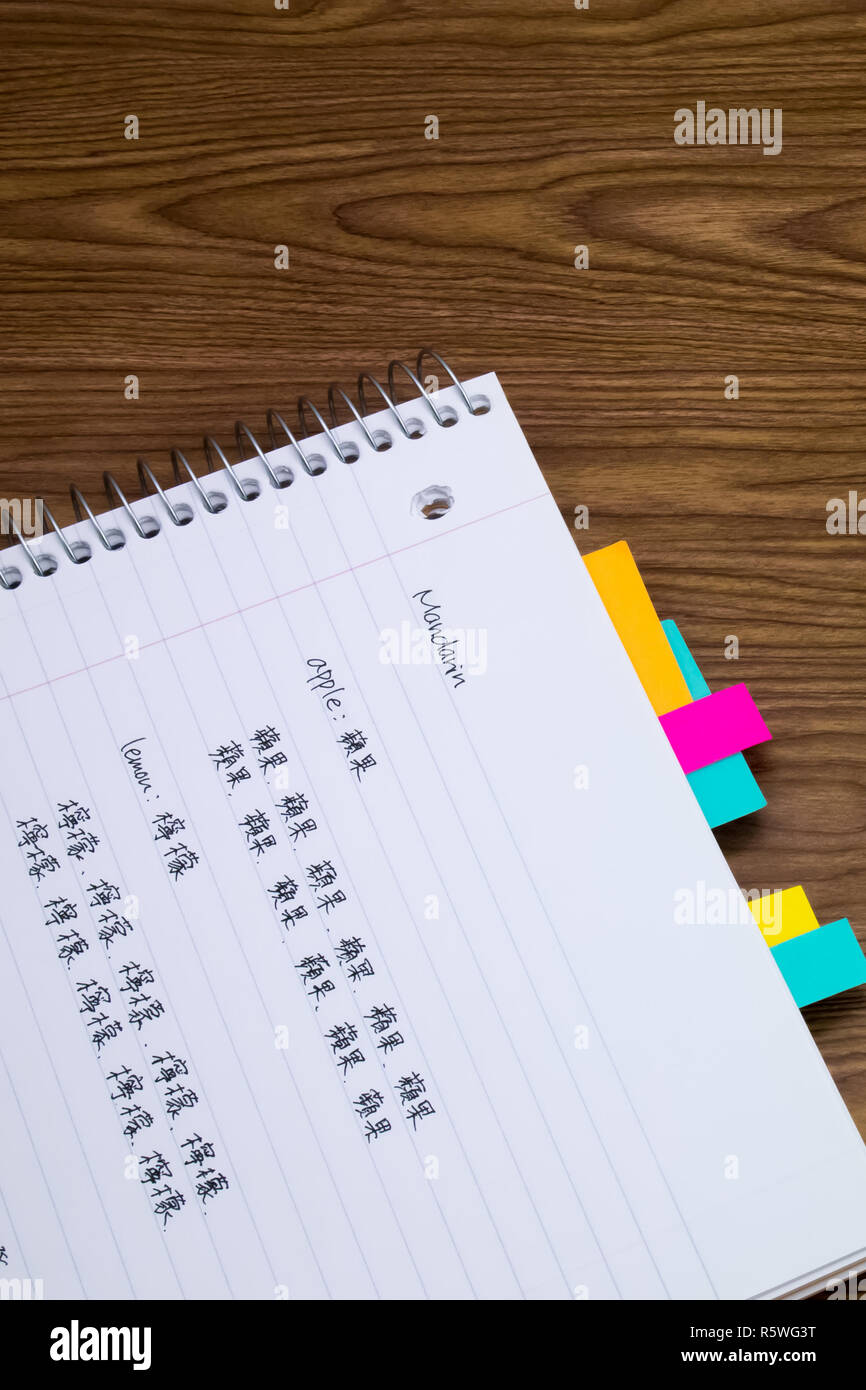 Mandarin Learning New Language Writing Words on the Notebook Stock ...