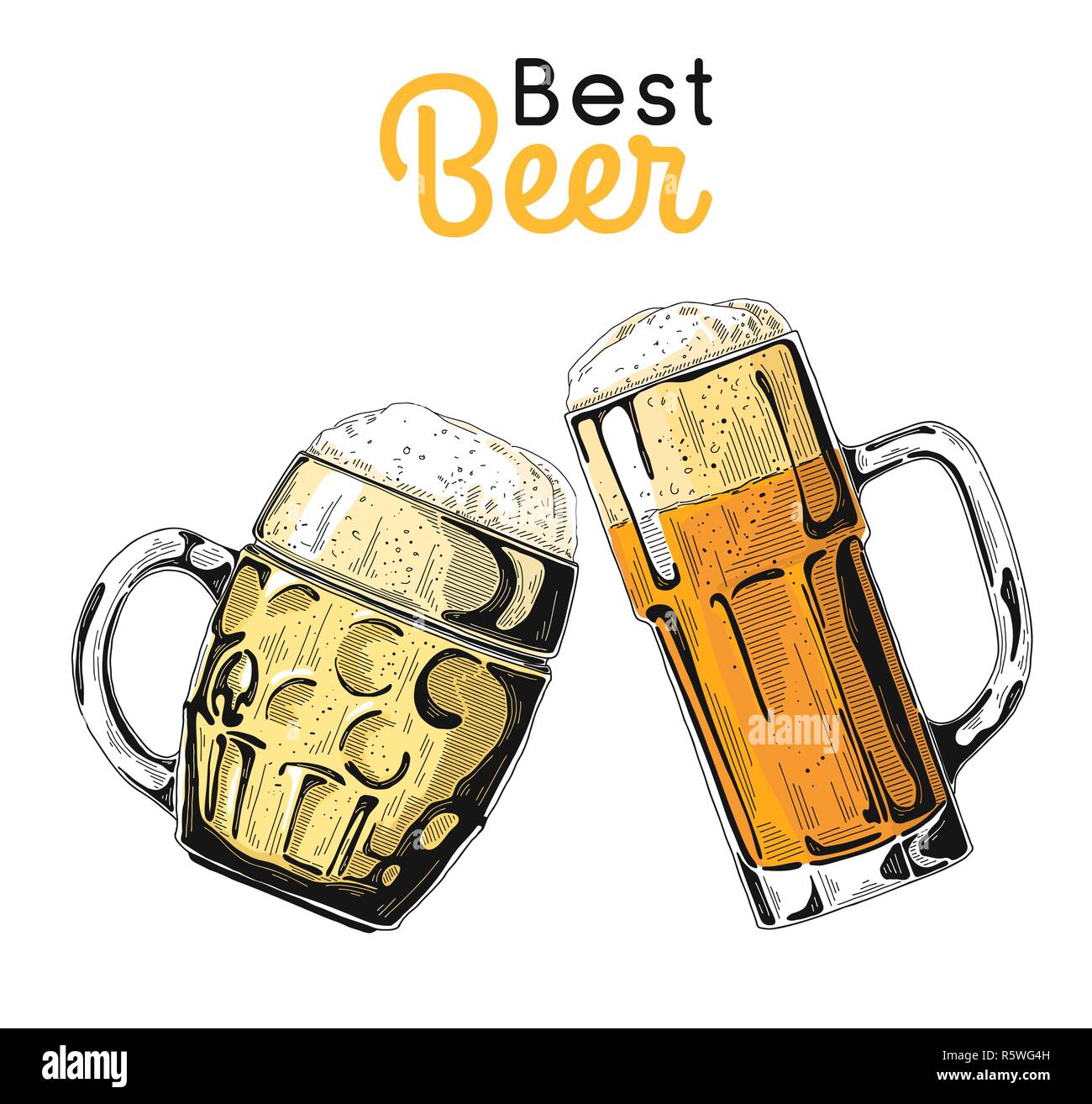 Two glasses with beer on a white background. Vector illustration in ...