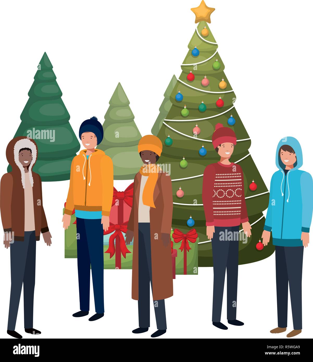 men with christmas tree and gifts avatar Stock Vector Image & Art - Alamy