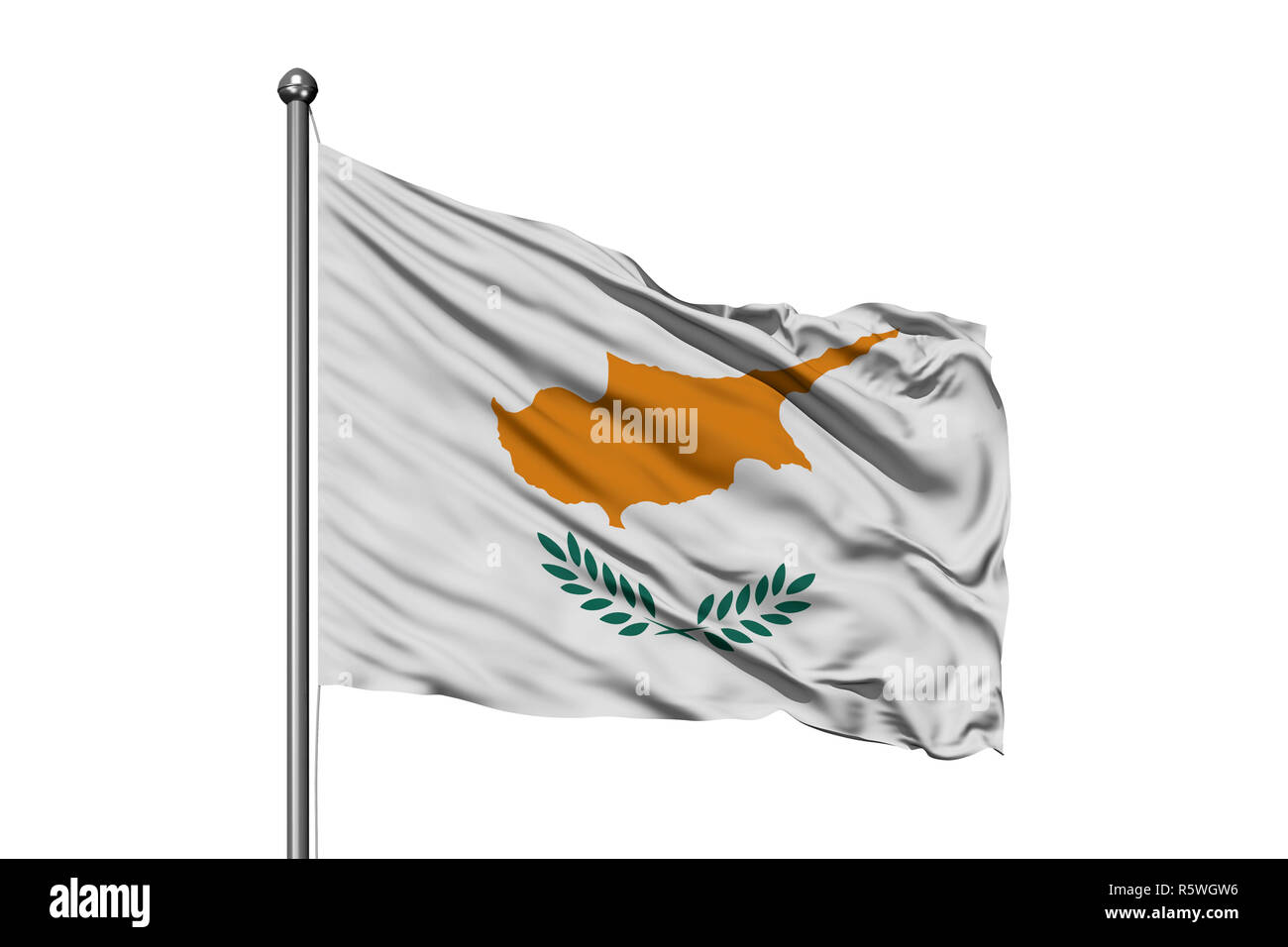 Flag of Cyprus waving in the wind, isolated white background. Cypriot ...