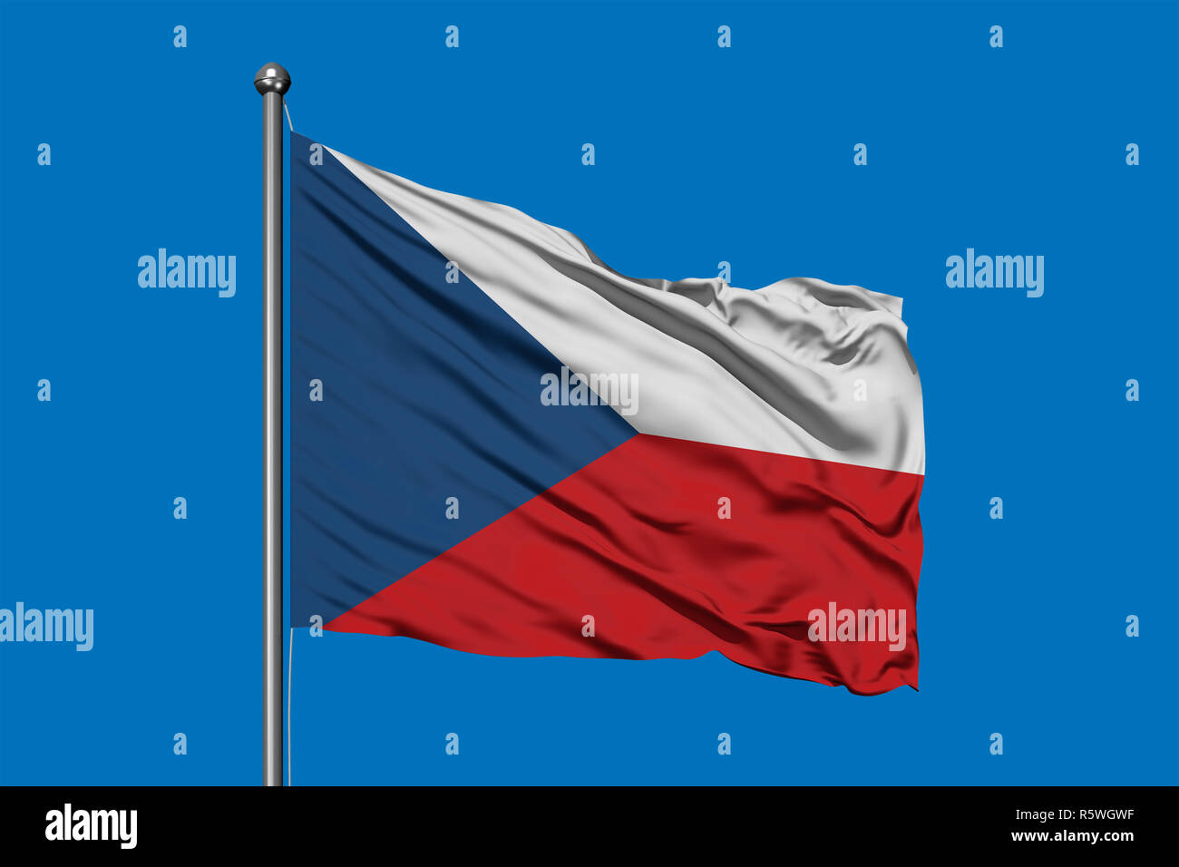 Flag of Czech Republic waving in the wind against deep blue sky. Czech ...