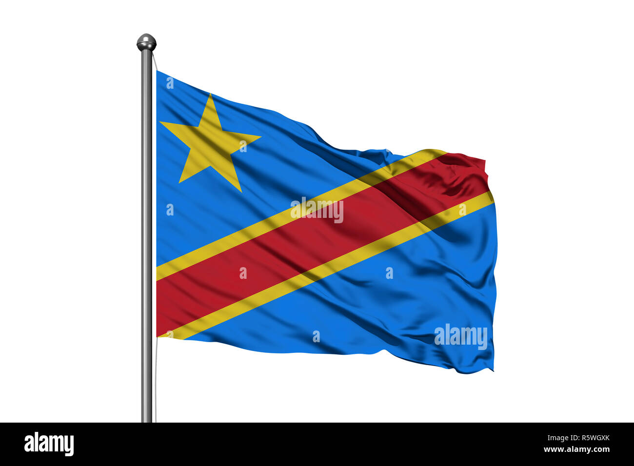 Flag of Congo waving in the wind, isolated white background. Congolese ...