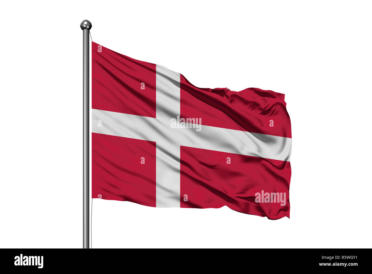 Flag of Denmark waving in the wind, isolated white background. Danish ...