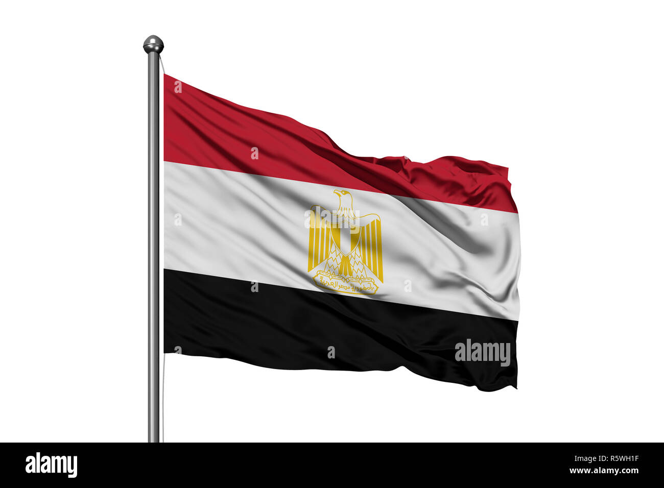 Flag of Egypt waving in the wind, isolated white background. Egyptian ...
