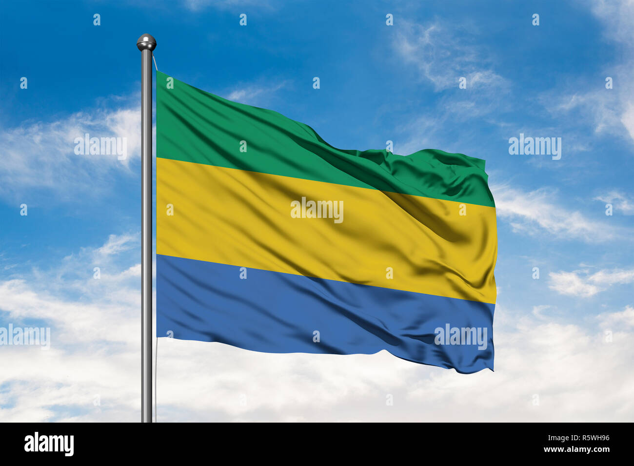 Gabon flag waving in wind hi-res stock photography and images - Alamy