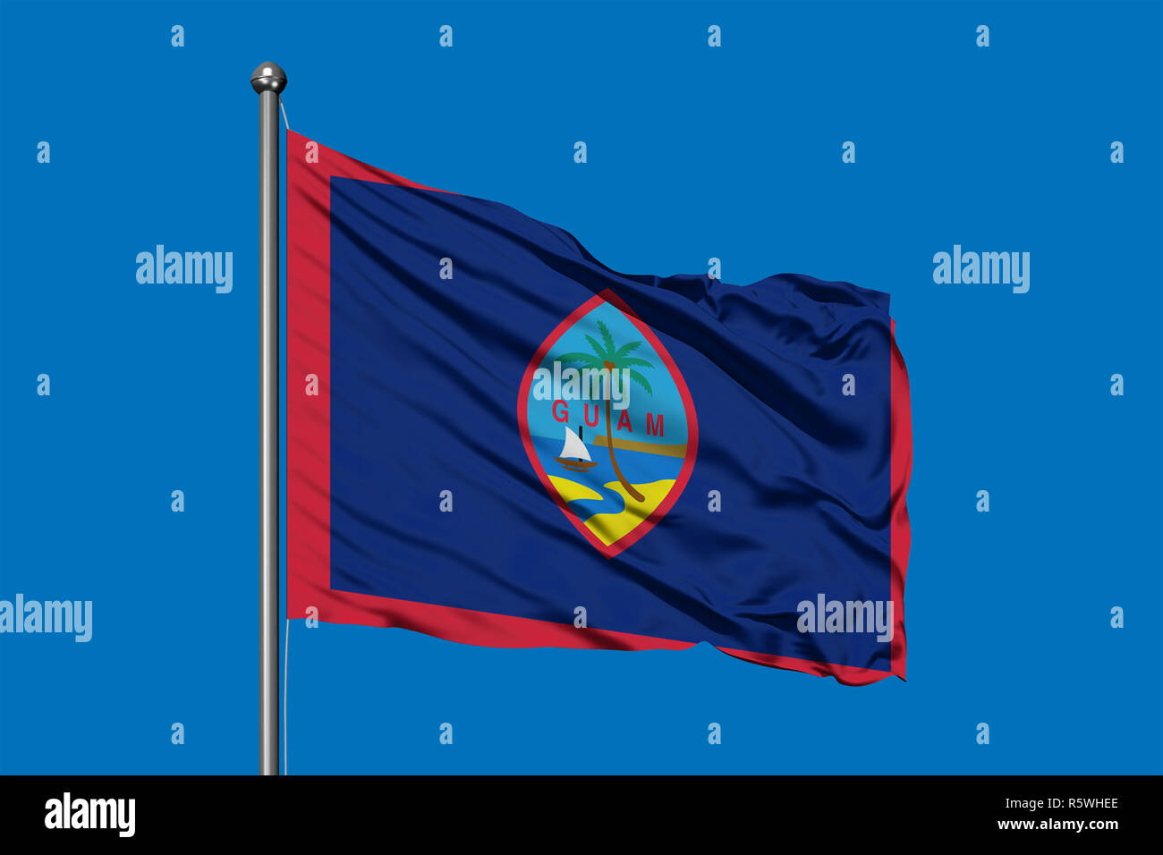 Flag of Guam waving in the wind against deep blue sky Stock Photo - Alamy