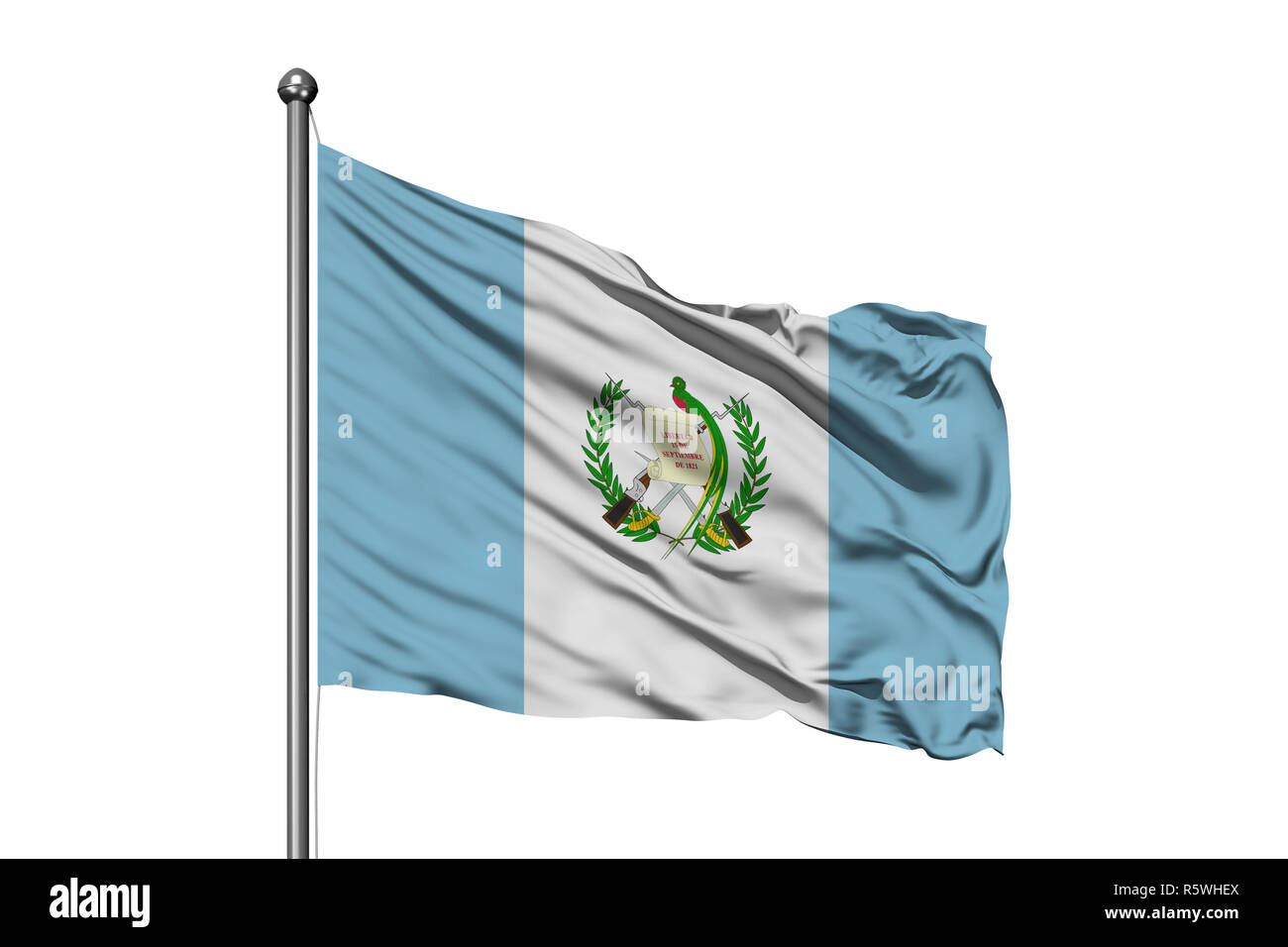 Flag of Guatemala waving in the wind, isolated white background ...