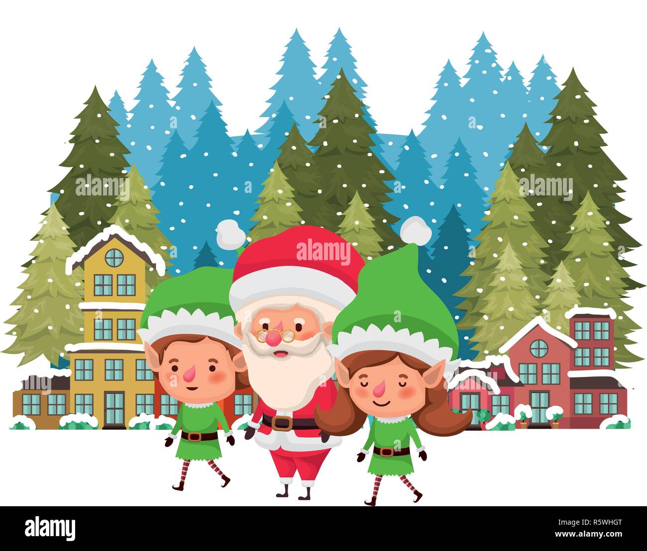 neighborhood and elf couple with santa claus Stock Vector Image & Art ...