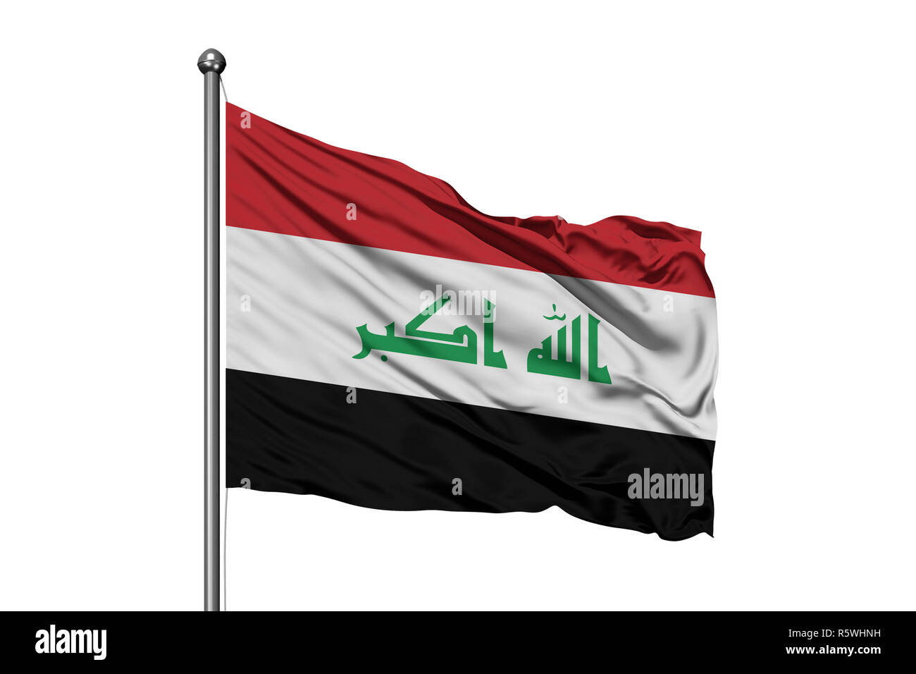 Flag of Iraq waving in the wind, isolated white background. Iraqi flag ...