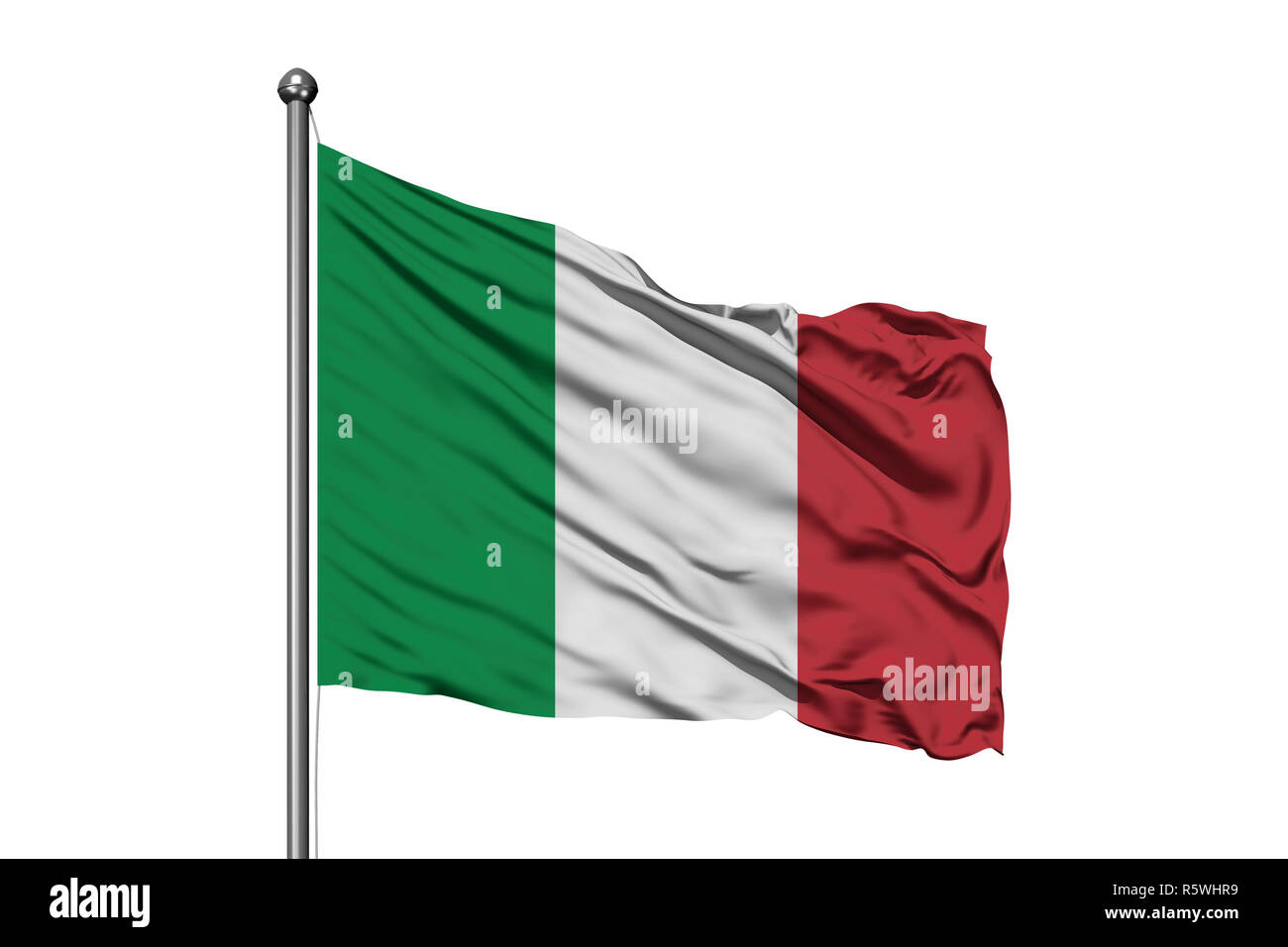 Flag of Italy waving in the wind, isolated white background. Italian ...