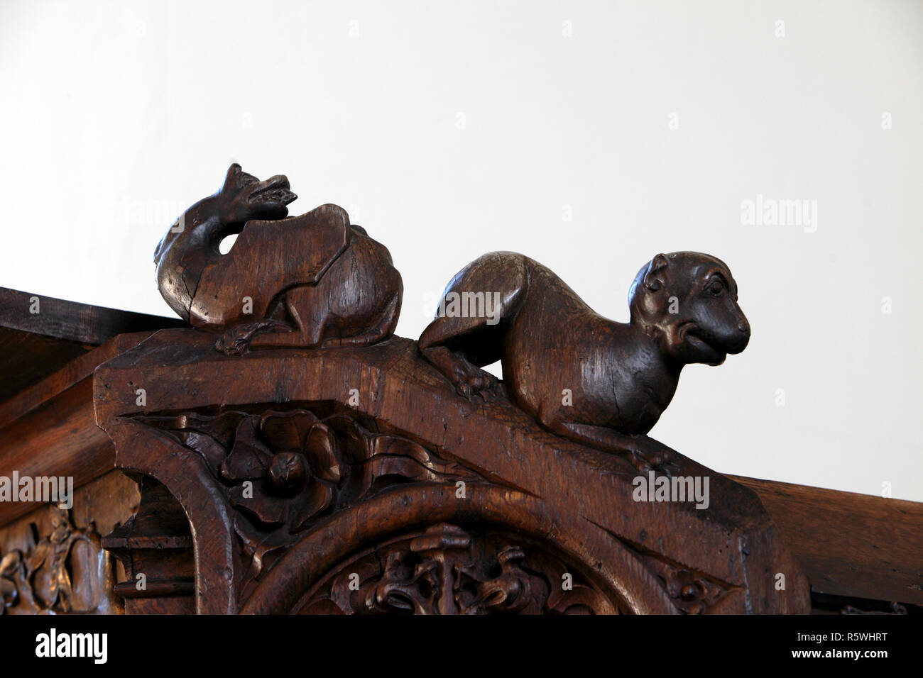 Animal grotesques on the Pulpit at St John the Baptist parish church ...