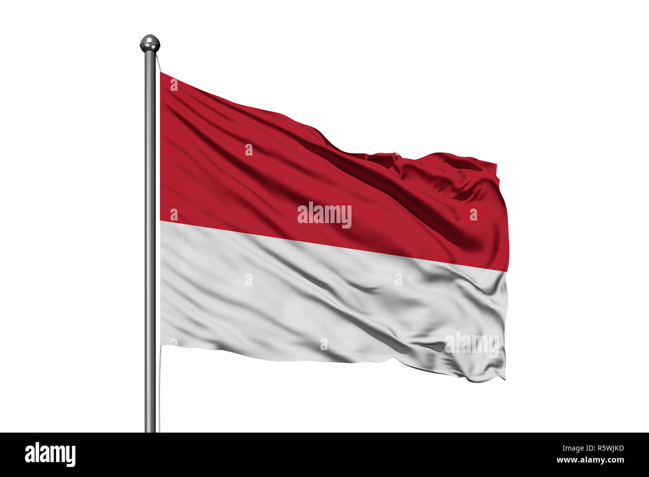 Flag of Monaco waving the wind, isolated white background. Monacan flag ...