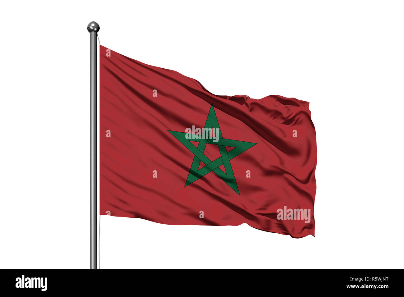 Flag of Morocco waving in the wind, isolated white background. Moroccan ...