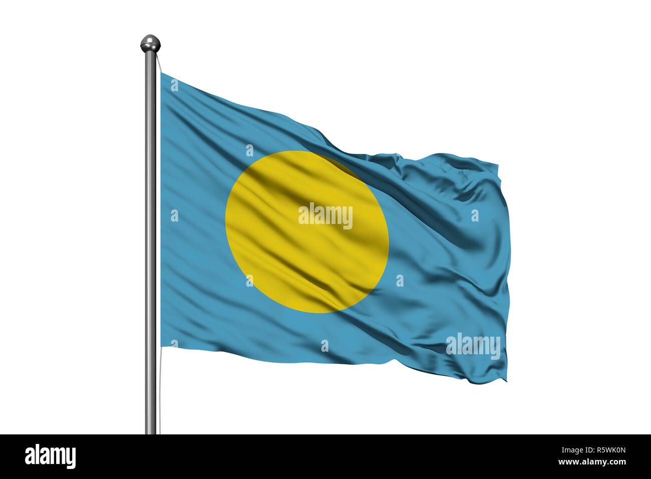 Flag of Palau waving in the wind, isolated white background Stock Photo - Alamy
