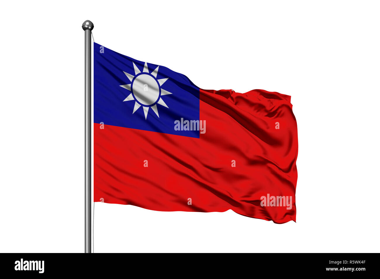 Flag of Taiwan waving in the wind, isolated white background. Taiwanese ...