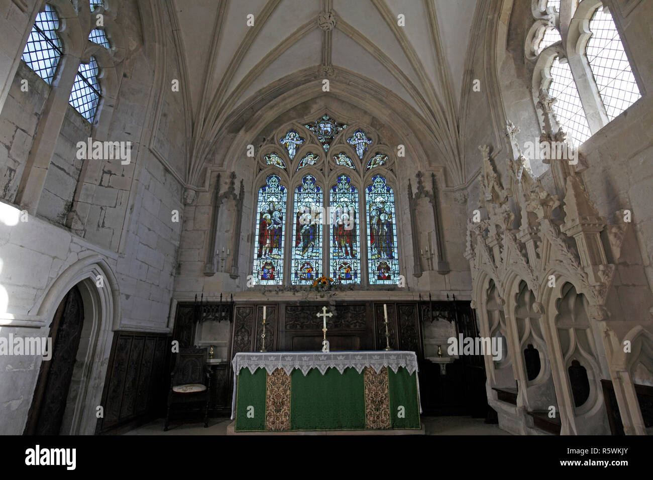 High Altar with Triple stone Sedilia to the right. Ornamented gables ...