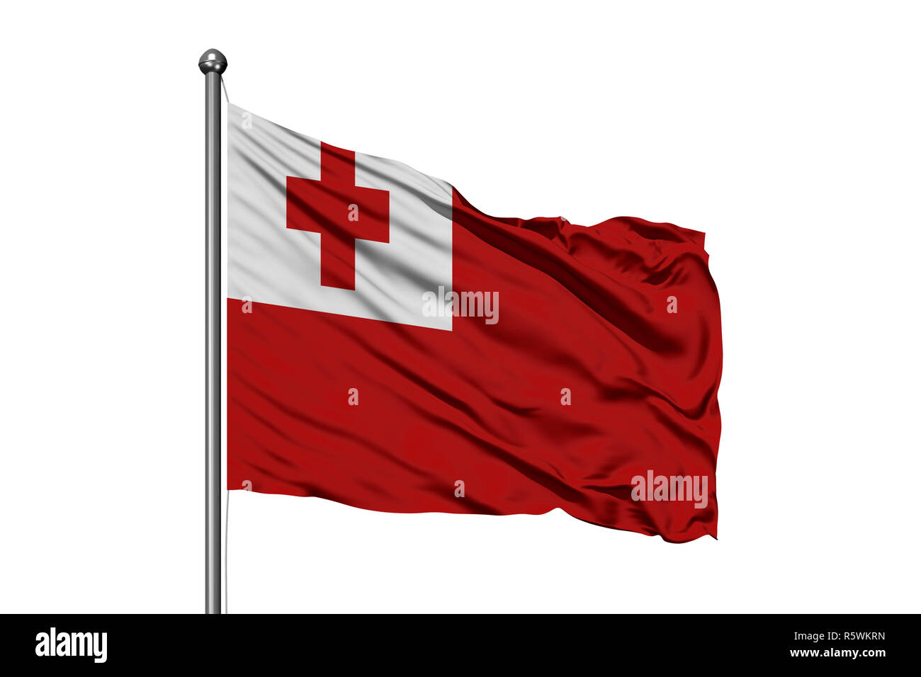 Flag of Tonga waving in the wind, isolated white background Stock Photo ...