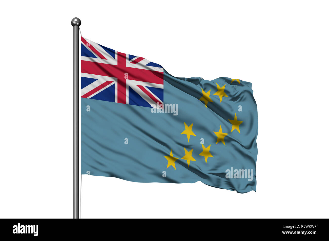 Flag of Tuvalu waving in the wind, isolated white background Stock ...