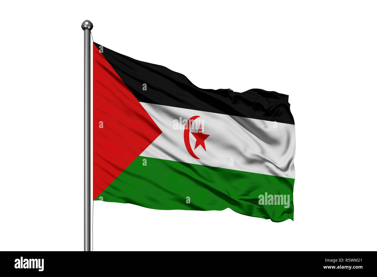 Flag Western Samoa waving in the wind, isolated white background ...