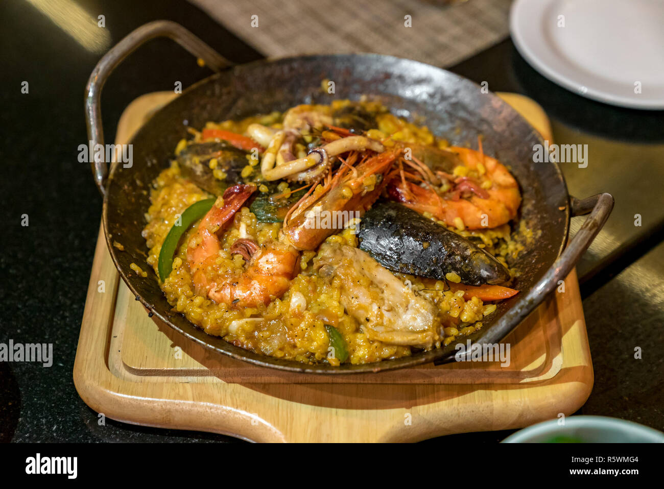 Seafood Paella Rice Stock Photo - Alamy