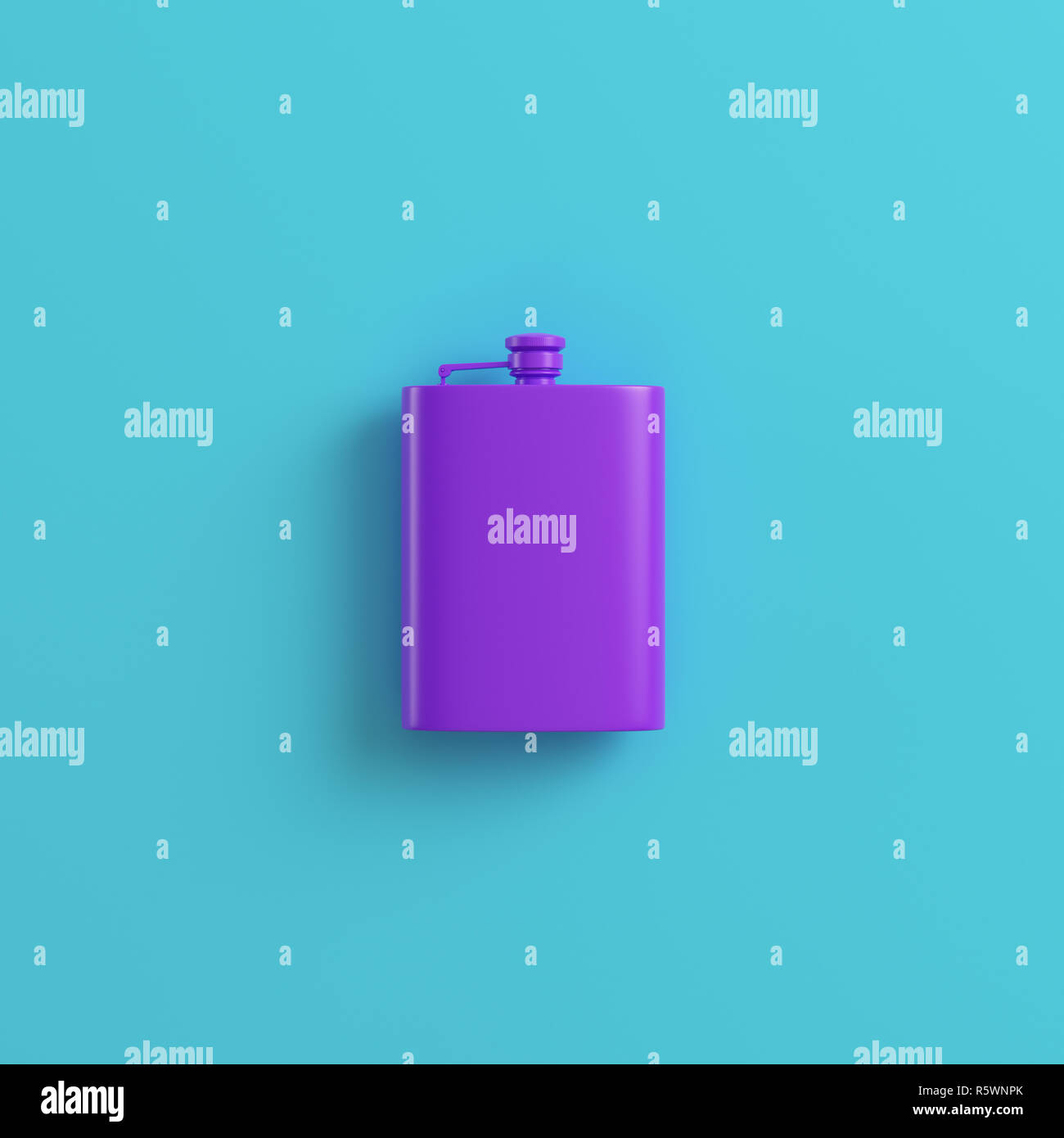 Purple hip flask on bright blue background. Minimalism concept. 3d ...