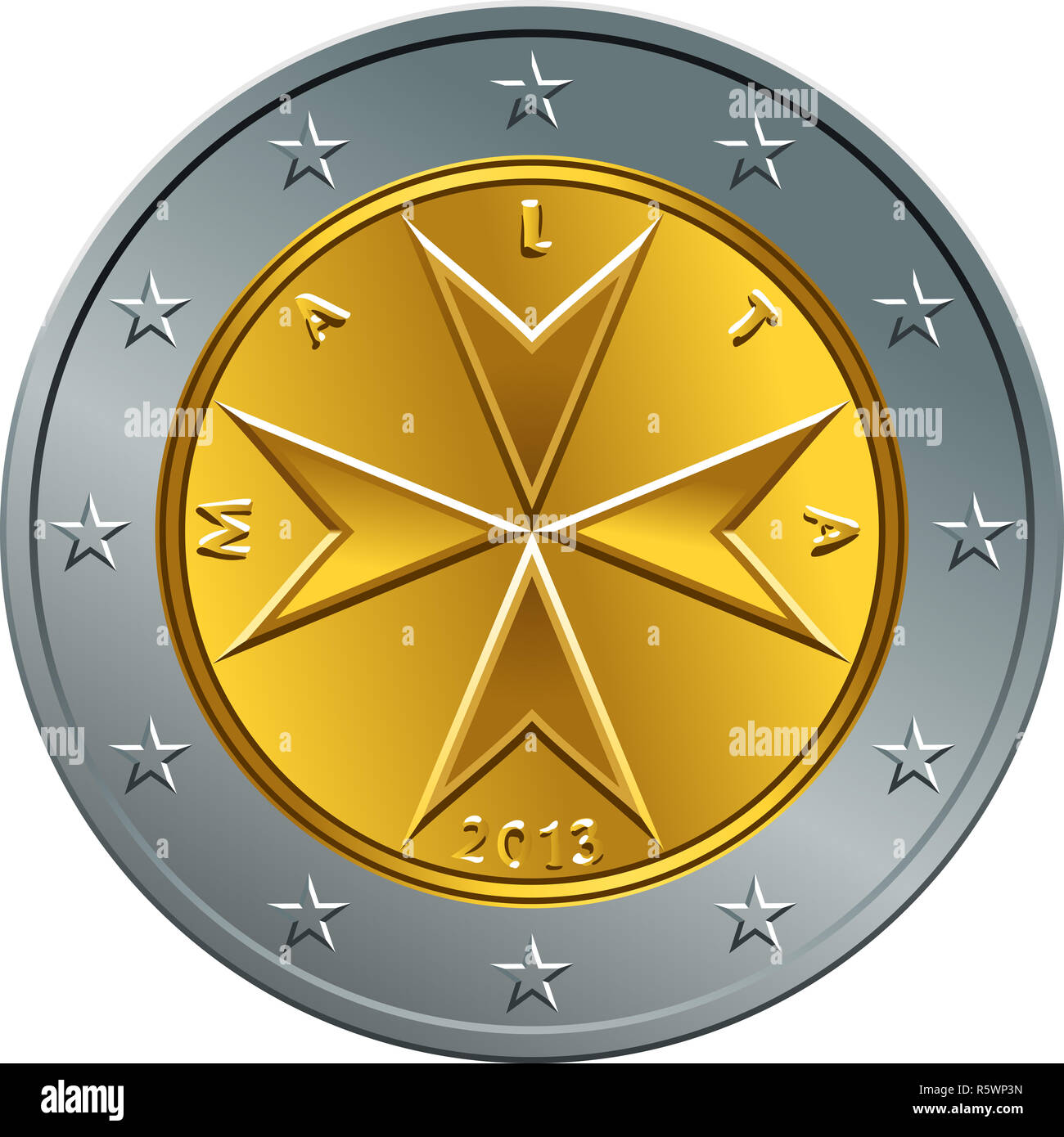 vector Maltese money gold euro coin two euro Stock Photo - Alamy