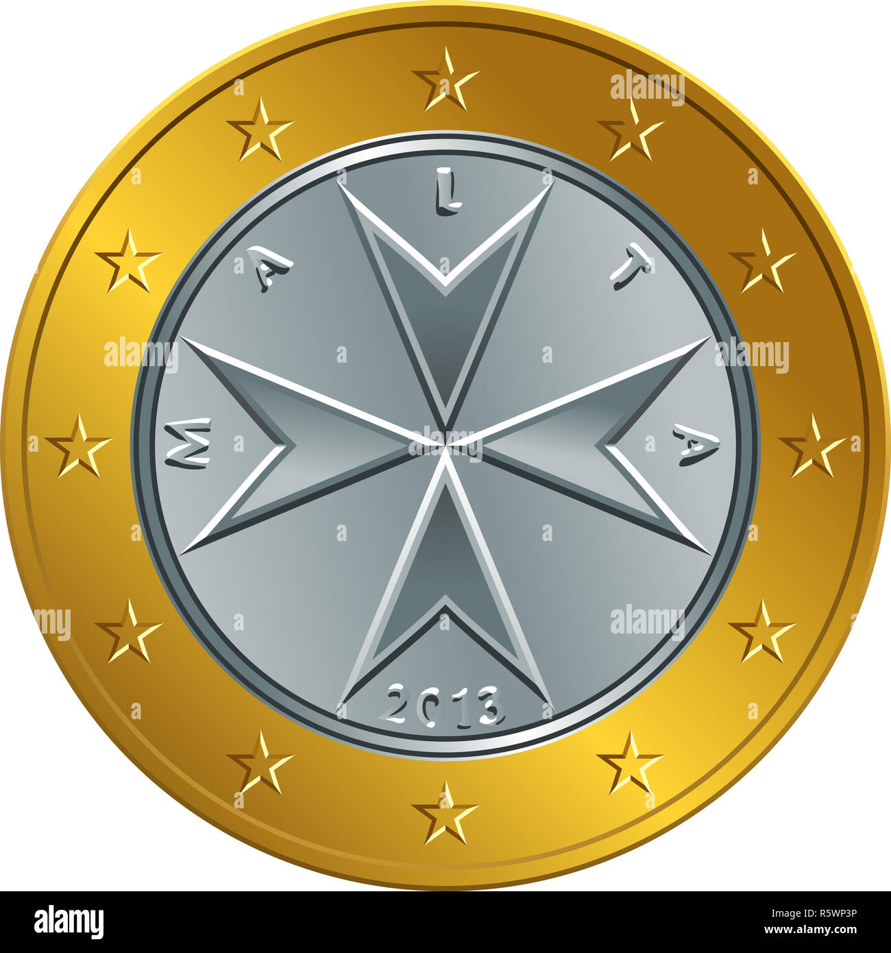 vector Maltese money gold euro coin one euro Stock Photo - Alamy