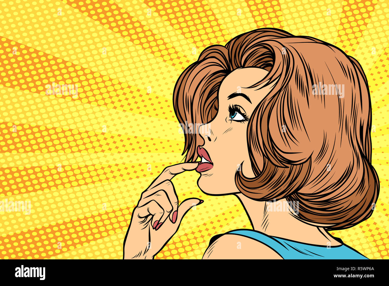 Beautiful woman face thinking Stock Photo - Alamy