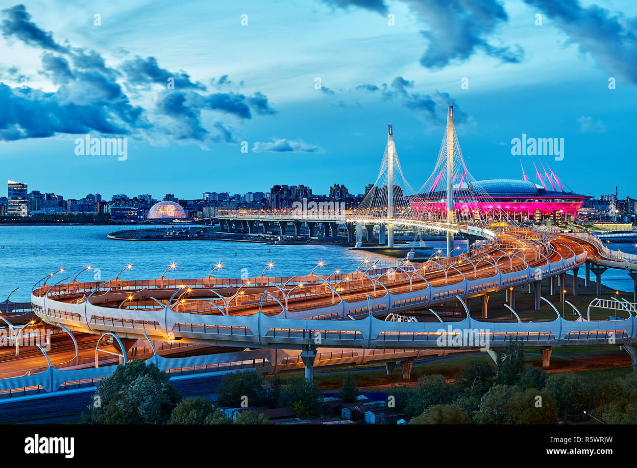 St. Petersburg, Russia - August 22, 2018: cable-stayed bridge over the ...